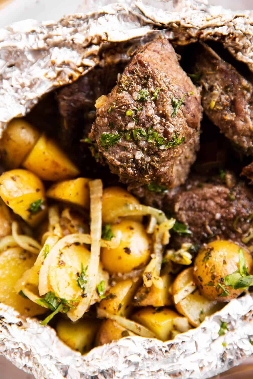 Garlic Butter Steak and Potato Foil Packets - Savory Nothings
