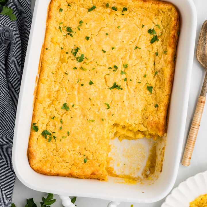 Creamed Corn Casserole (Easy Jiffy Corn Bake) - Savory Nothings