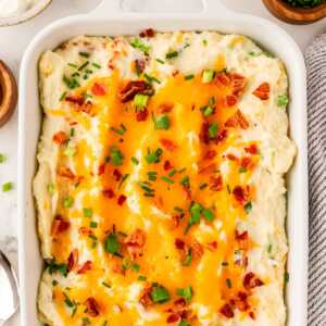 Loaded Mashed Potato Casserole Recipe (Make Ahead) - Savory Nothings